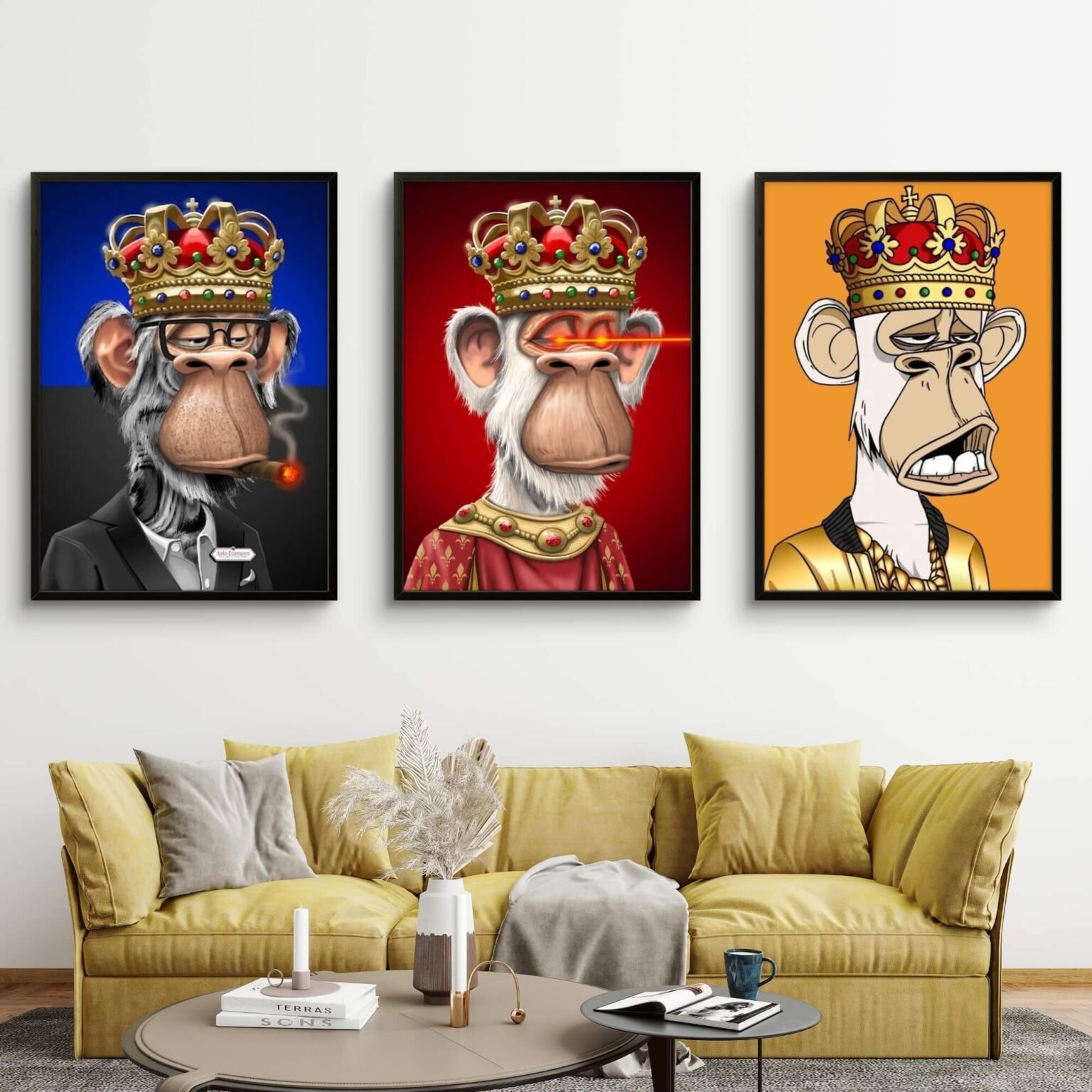 Set of 3 Lazy Ape Frames – Bold NFT-Inspired Wall Decor - Picasso Art