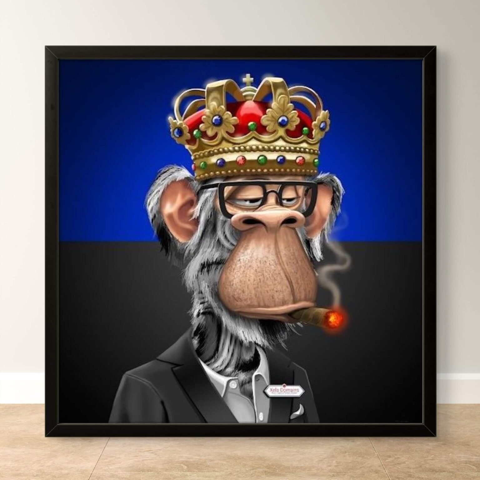 Lazy Ape Smoking Wall Art with Crown – NFT Style Print - Picasso Art